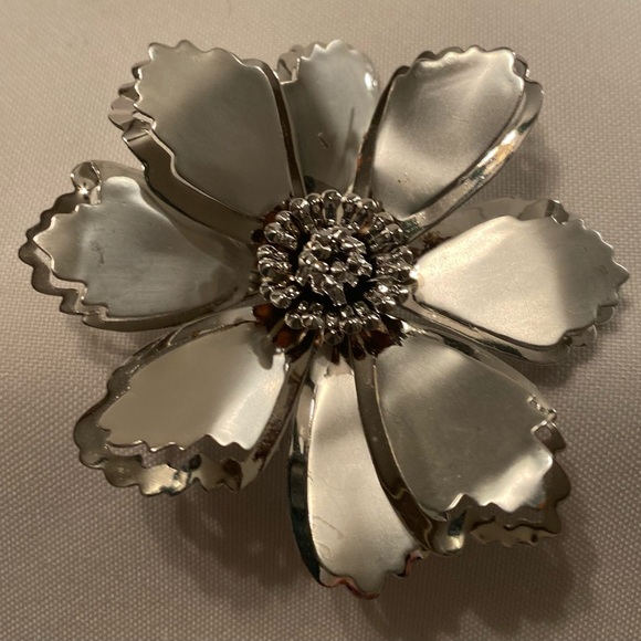 Jewelry | Giant Silver Tone 196s 3d Flower Pin Brooch Vintage | Poshmark